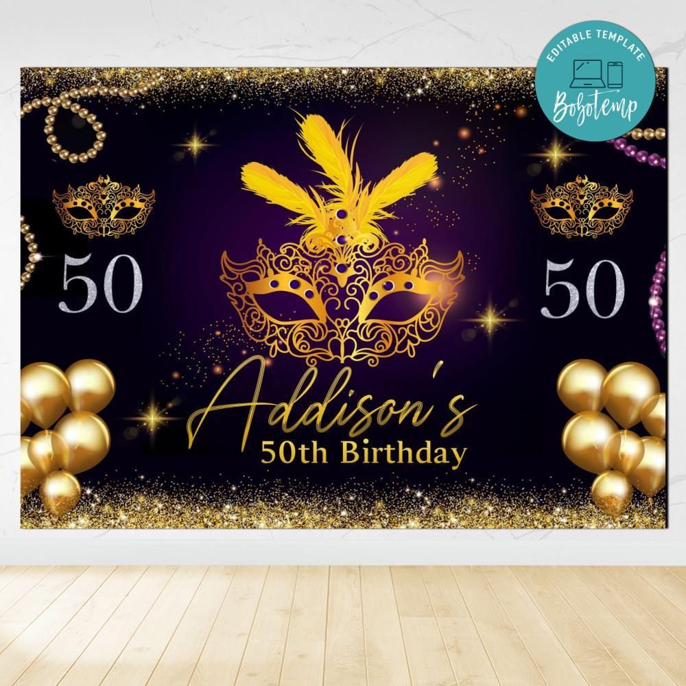 Masquerade Birthday Backdrop Digital File Template | Bobotemp