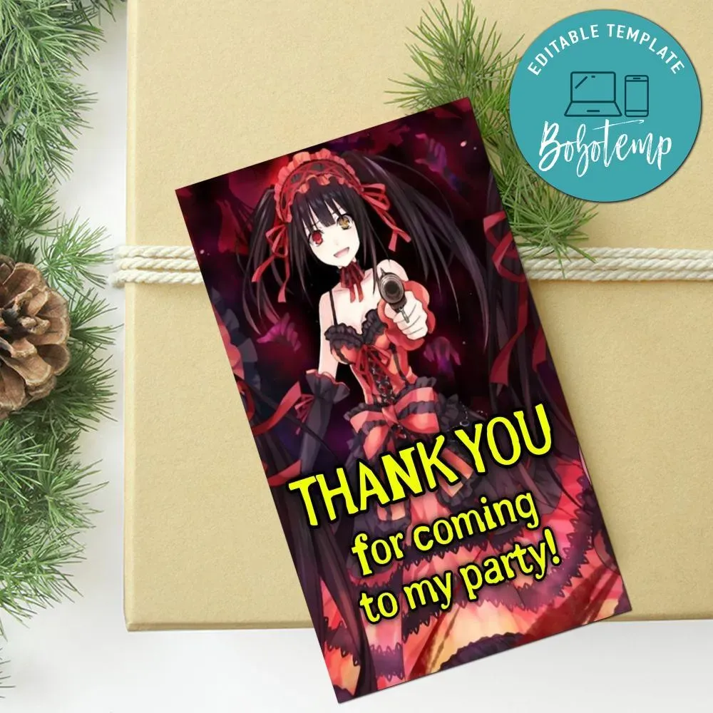 Kurumi Tokisaki Thank You Tag Customizable Template | Bobotemp