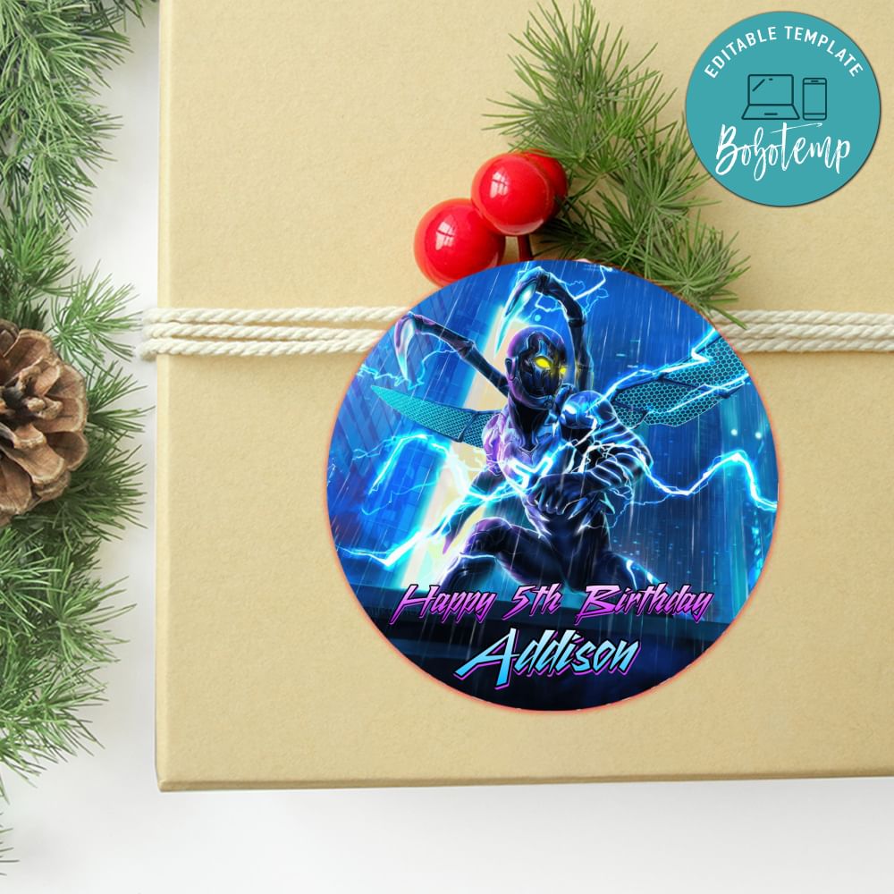 Blue beetle Circle Sticker Template Customizable DIY | Bobotemp