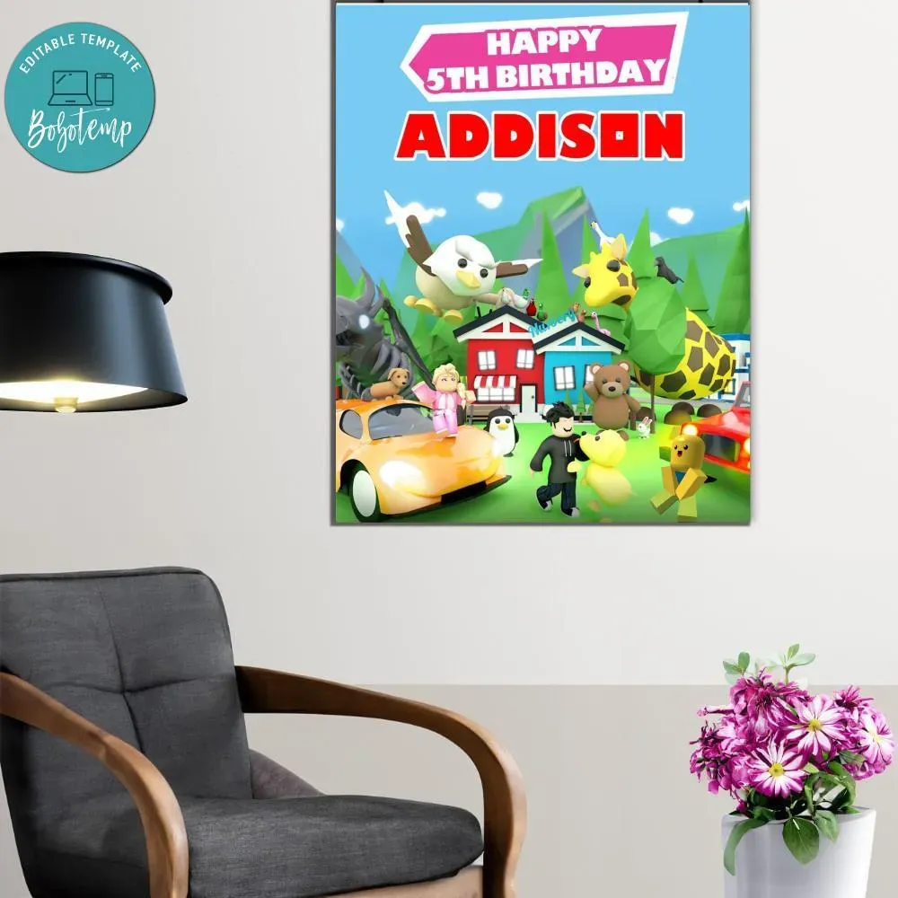 Adopt Me Birthday Welcome Sign Digital File Printable DIY | Bobotemp