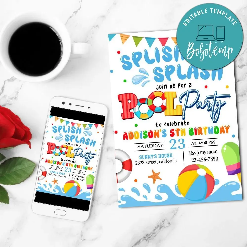 Splish Splash Pool Party Mobile Invite Customizable DIV | Bobotemp