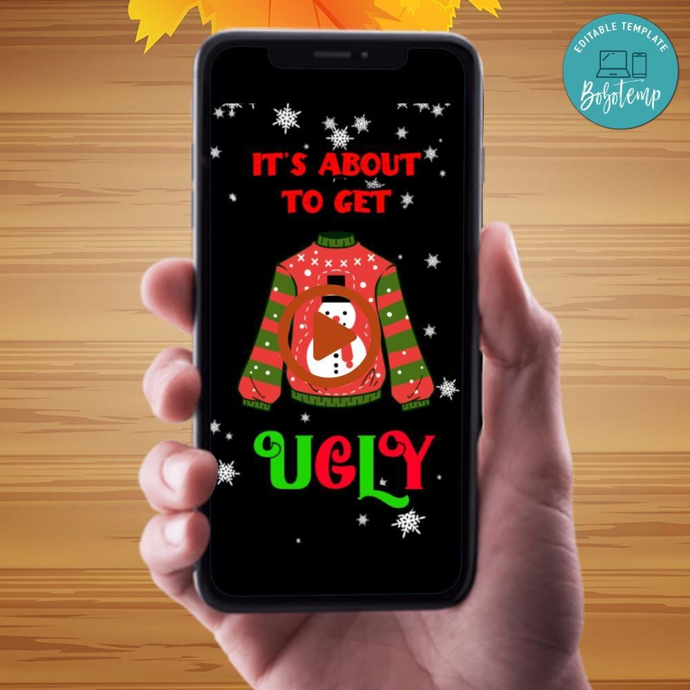 Ugly sweater Video Invitation Digital Template DIY | Bobotemp Shop