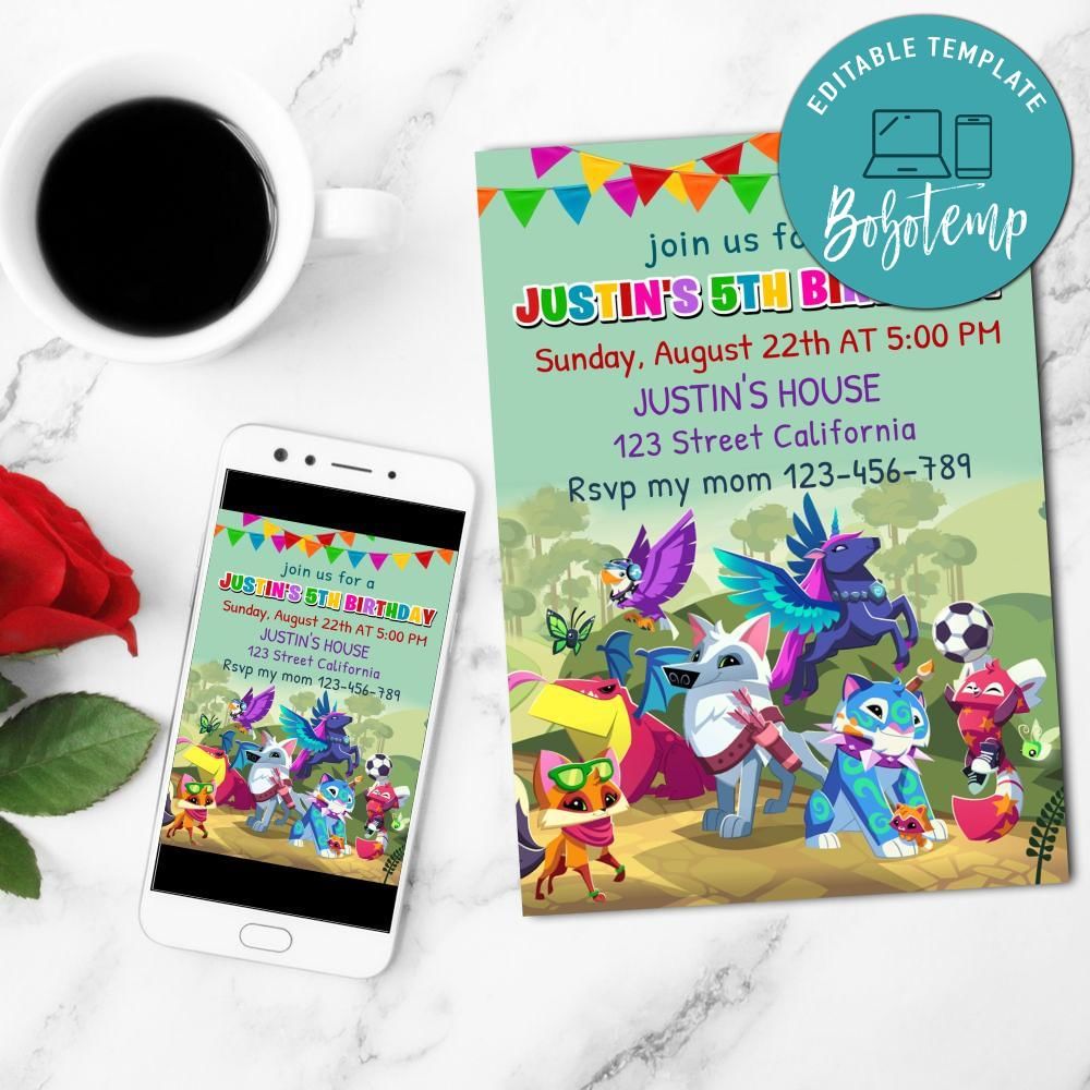 Animal jam Birthday Invitation Customizable Template DIY | Bobotemp