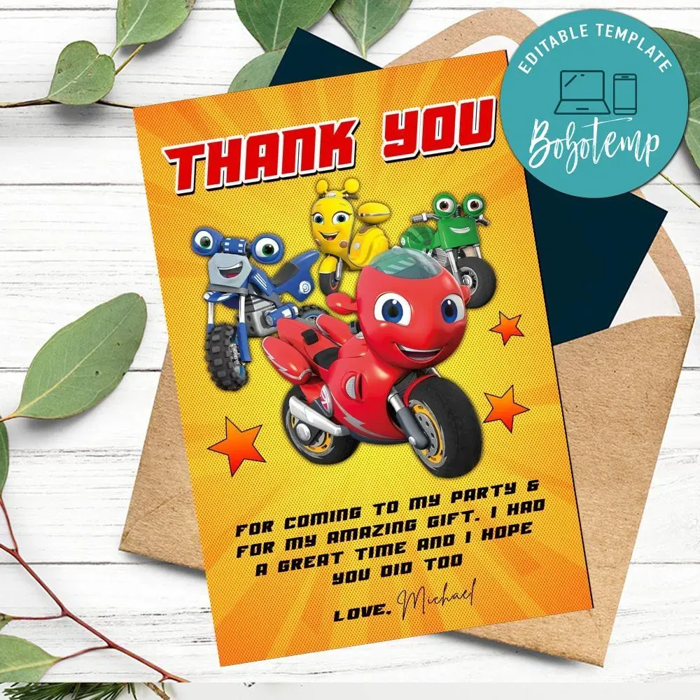 Ricky Zoom Thank You Card Customizable Template DIY | Bobotemp