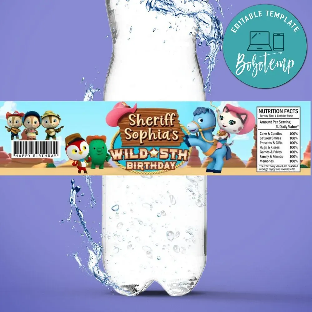 Sheriff Callie Birthday Water Bottle Label Template | Bobotemp