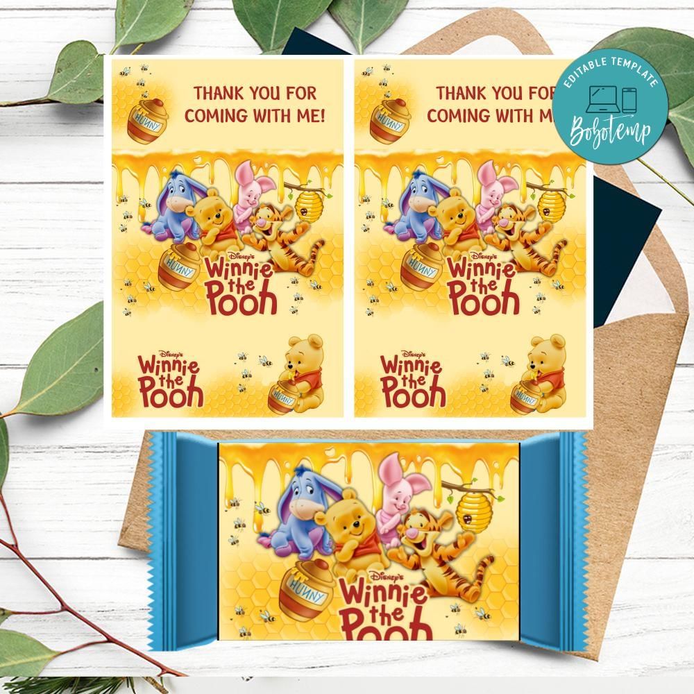 Winnie the Pooh Classic Candy Bar Wrapper Template Printable DIY | Bobotemp