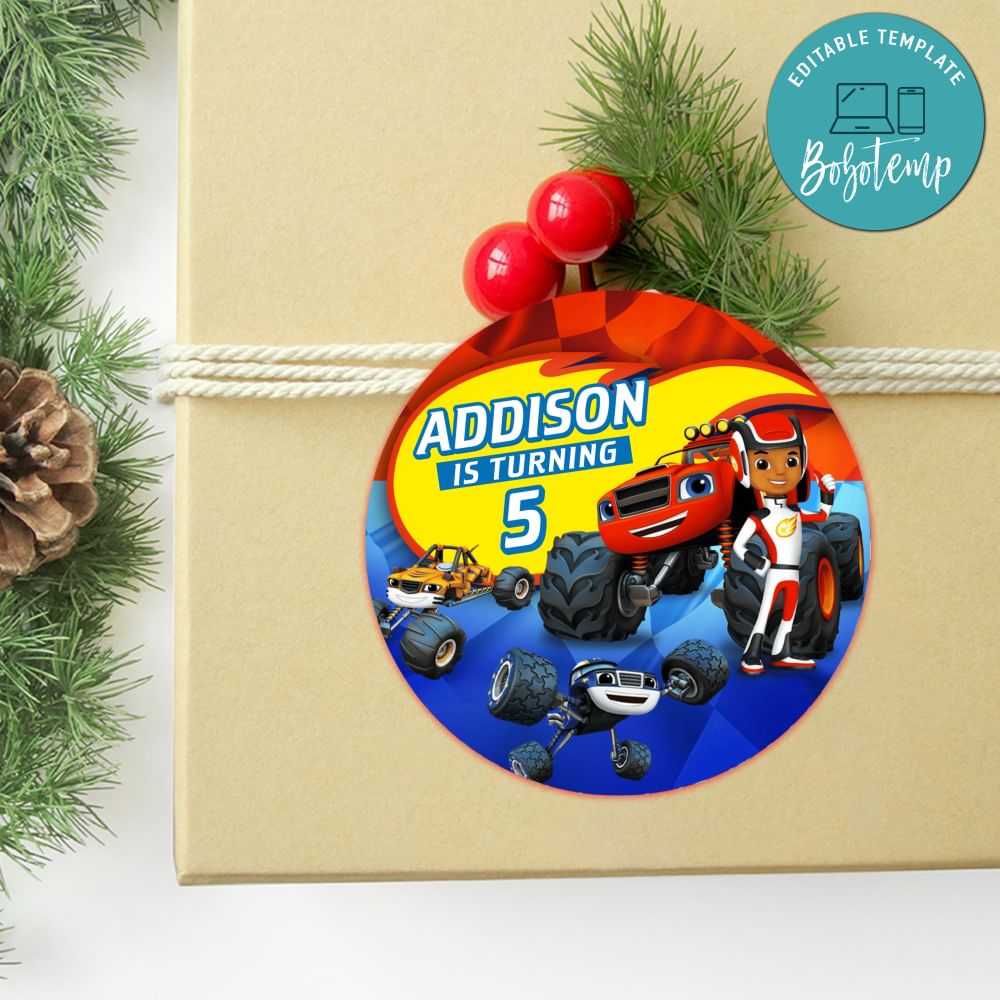 Blaze And The Monster Circle Sticker Template Customizable DIY | Bobotemp