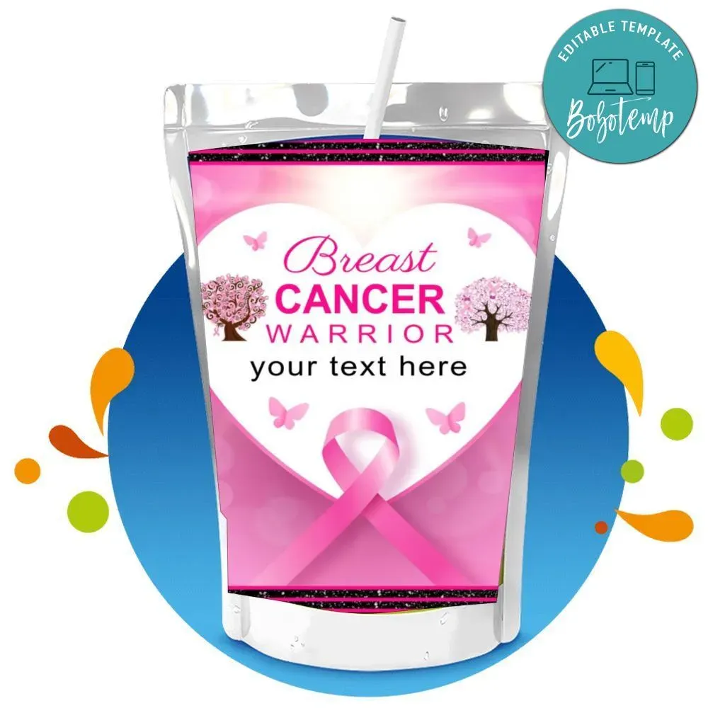 Pink Breast cancer Capri Sun Birthday Digital File Printable | Bobotemp