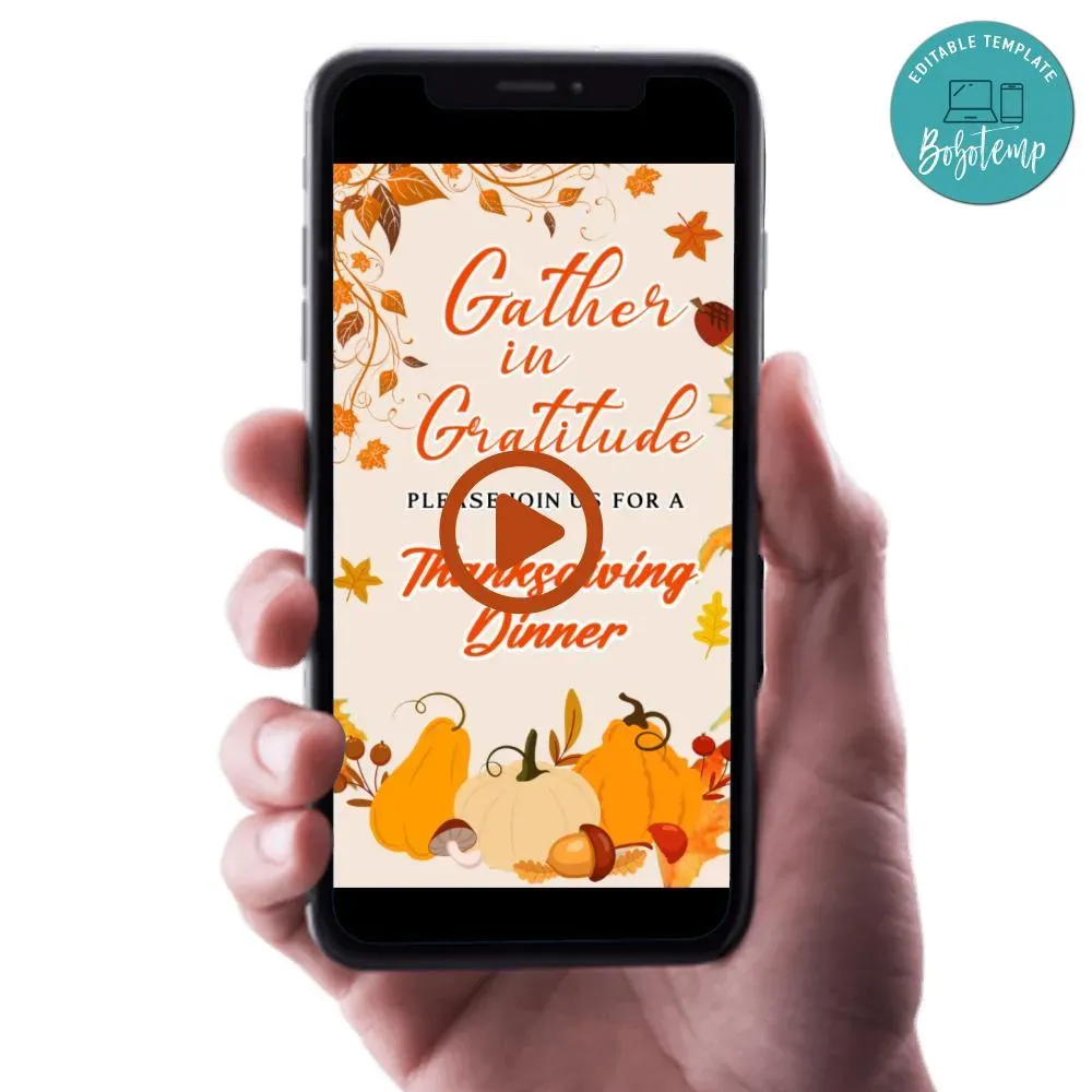 Thanksgiving Dinner Video Invitation Digital Template DIY | Bobotemp