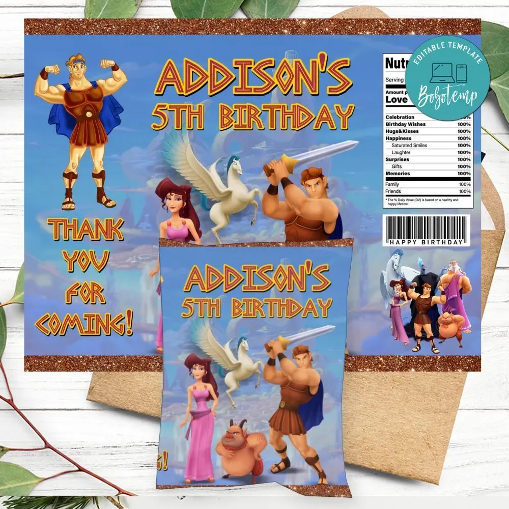 Hercules Birthday Party Chip Bag Digital File DIY | Bobotemp