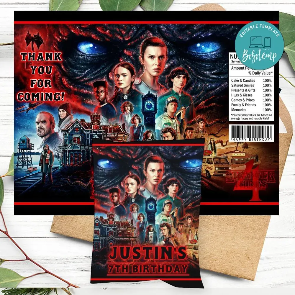 Stranger things Birthday Chip Bag Digital File Printable | Bobotemp