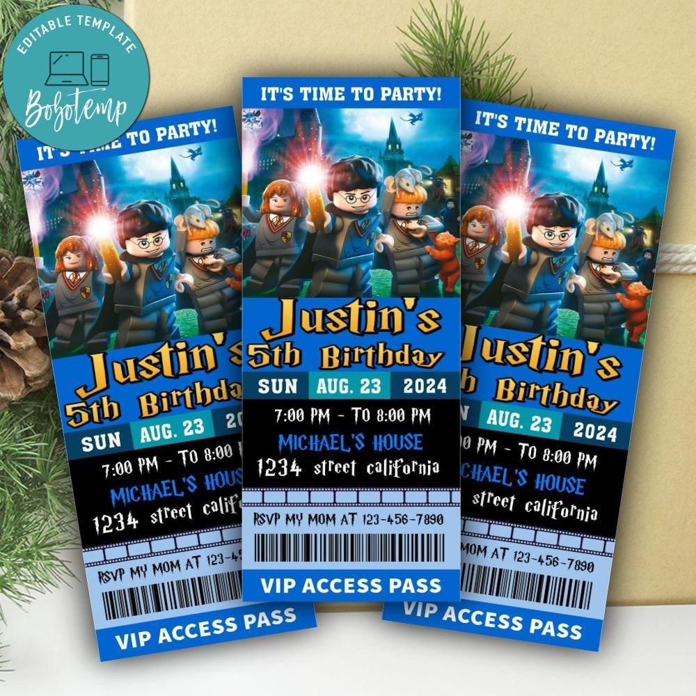 Lego Harry Potter Ticket Invitation Customizable Template | Bobotemp