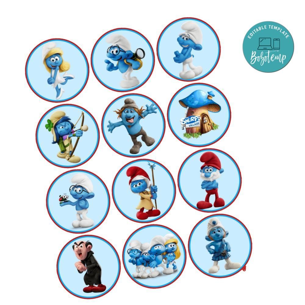 Smurf Cupcake Toppers Template Printable Instant Download | Bobotemp