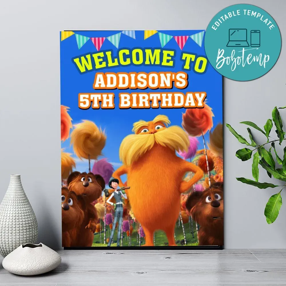 Lorax Birthday Welcome Sign Digital File Printable DIY | Bobotemp