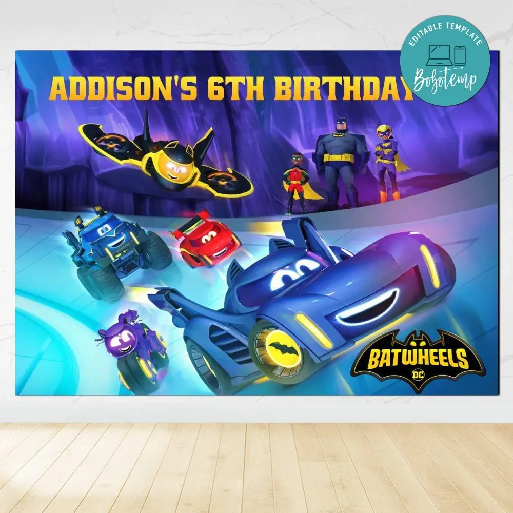 Batwheels Birthday Backdrop Digital File Template | Bobotemp