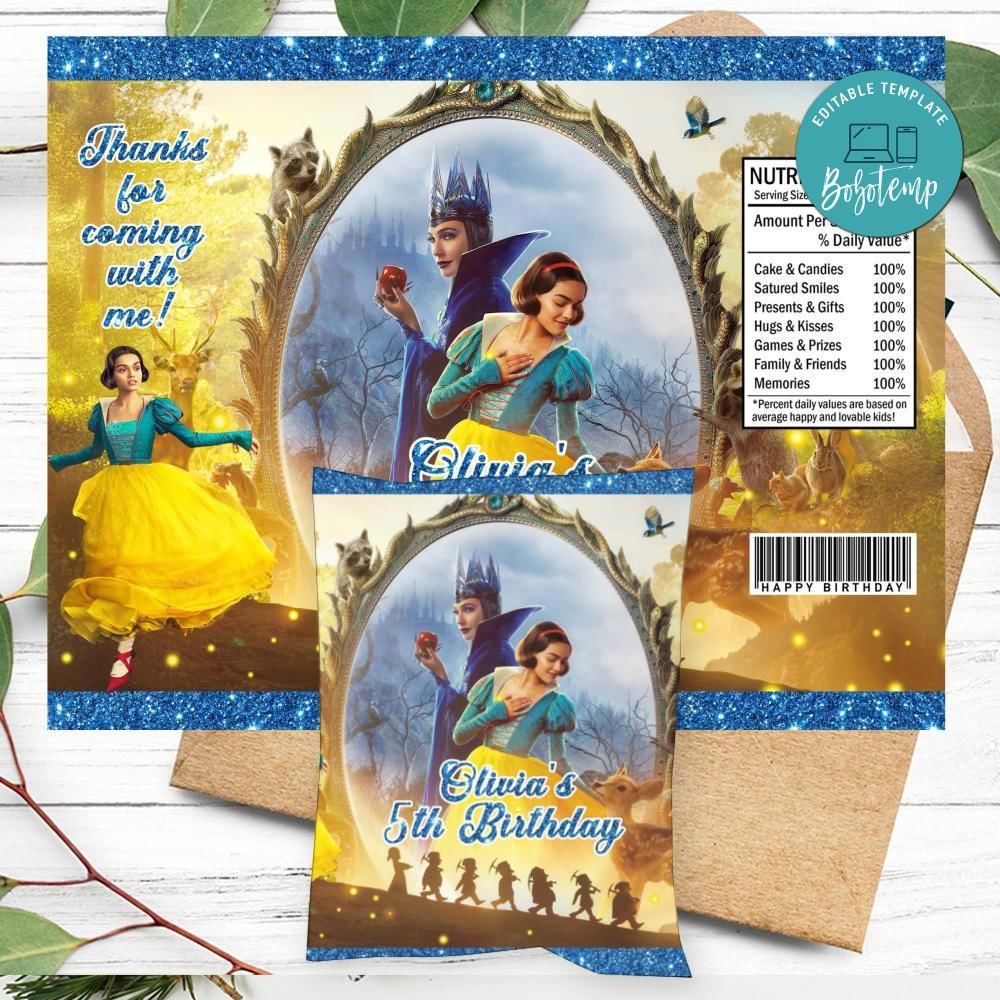 Snow white 2025 Birthday Chip Bag Label Customizable DIY | Bobotemp