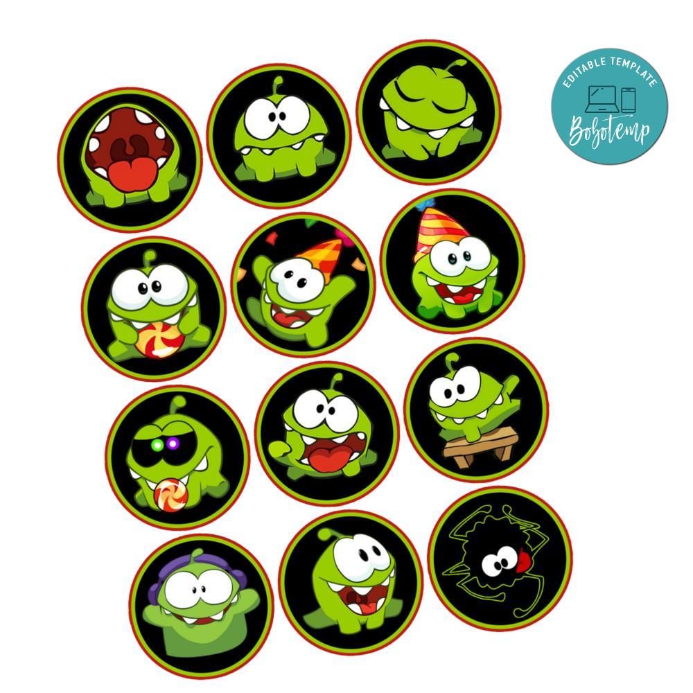 Om Nom Cupcake Toppers Template Printable Instant Download | Bobotemp