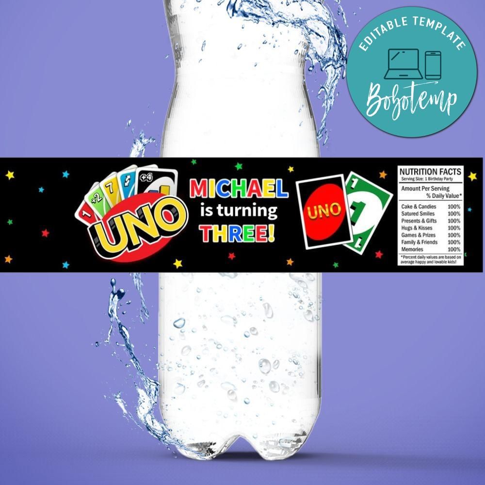 Uno Birthday Water Bottle Label Template | Bobotemp