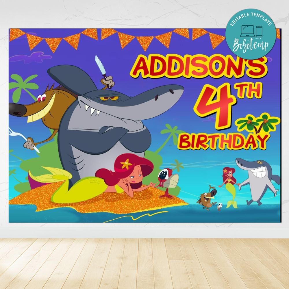 Zig & Sharko Birthday Backdrop Digital File Template | Bobotemp