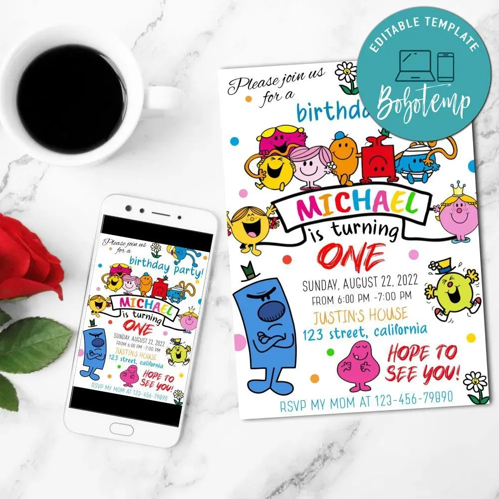 Mr. Men and Little Miss Flyer Customizable Template DIY | Bobotemp
