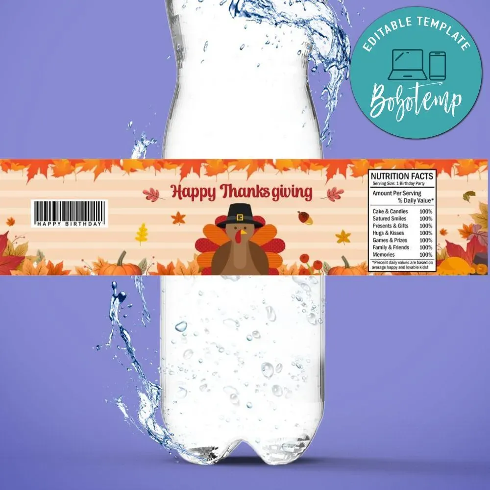 Thanksgiving Dinner Water Bottle Label Template | Bobotemp