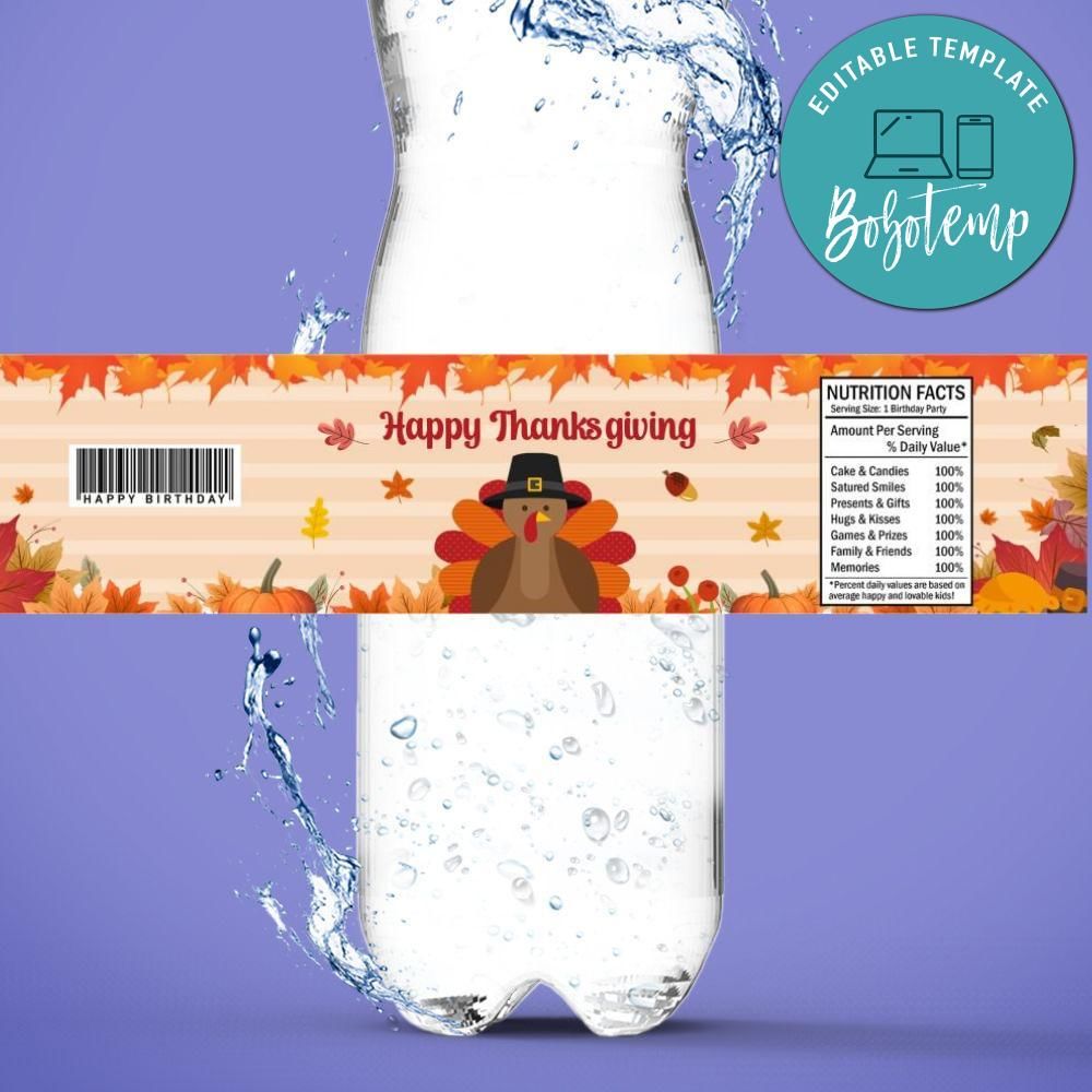 Thanksgiving Dinner Water Bottle Label Template | Bobotemp