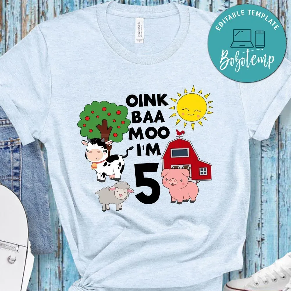 Oink Baa Moo Birthday T-Shirt | Bobotemp