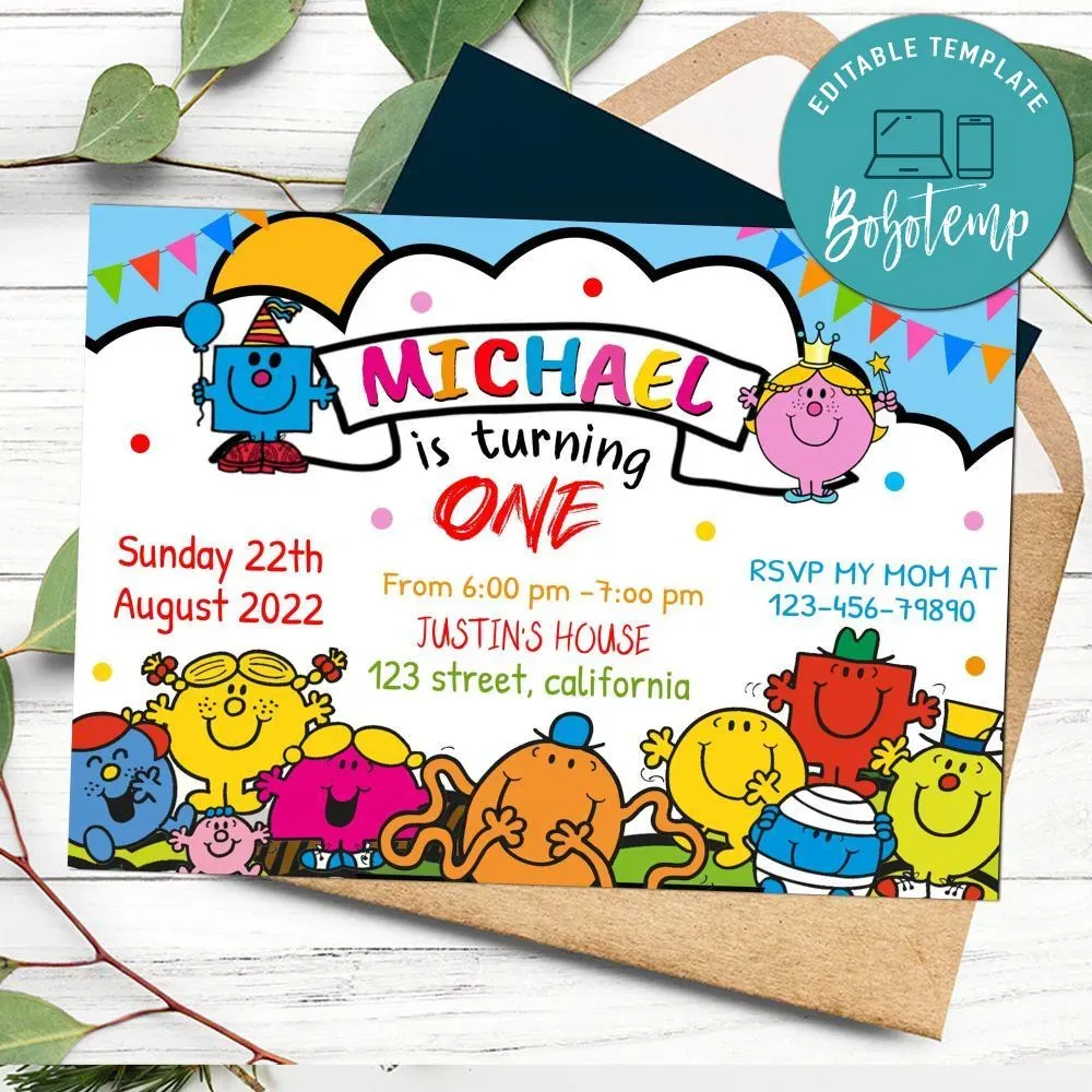 Little Miss Mr. Men Flyer Customizable Template DIY | Bobotemp