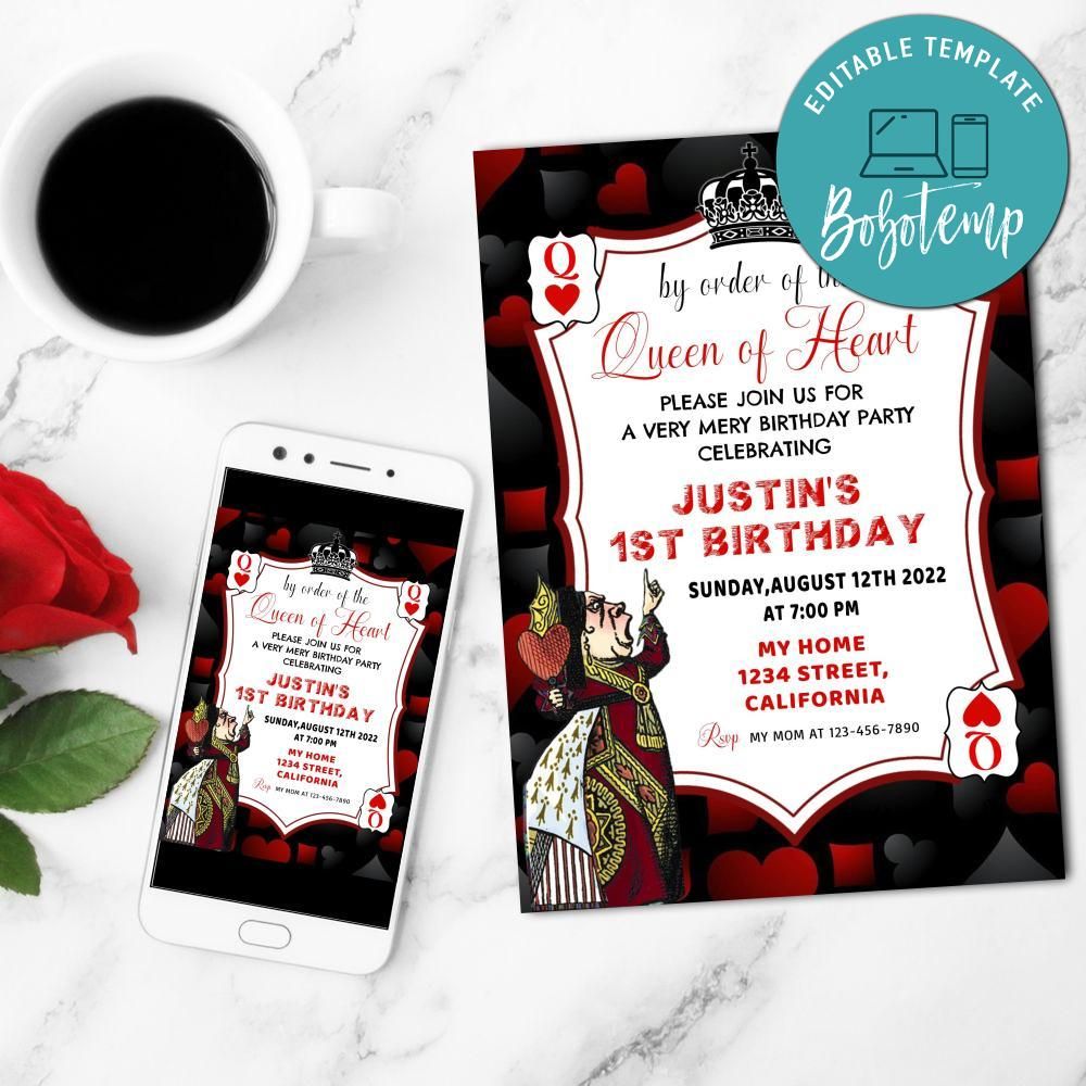 Queen Of Hearts Invitation Template Queen Of Hearts Valentine's Day