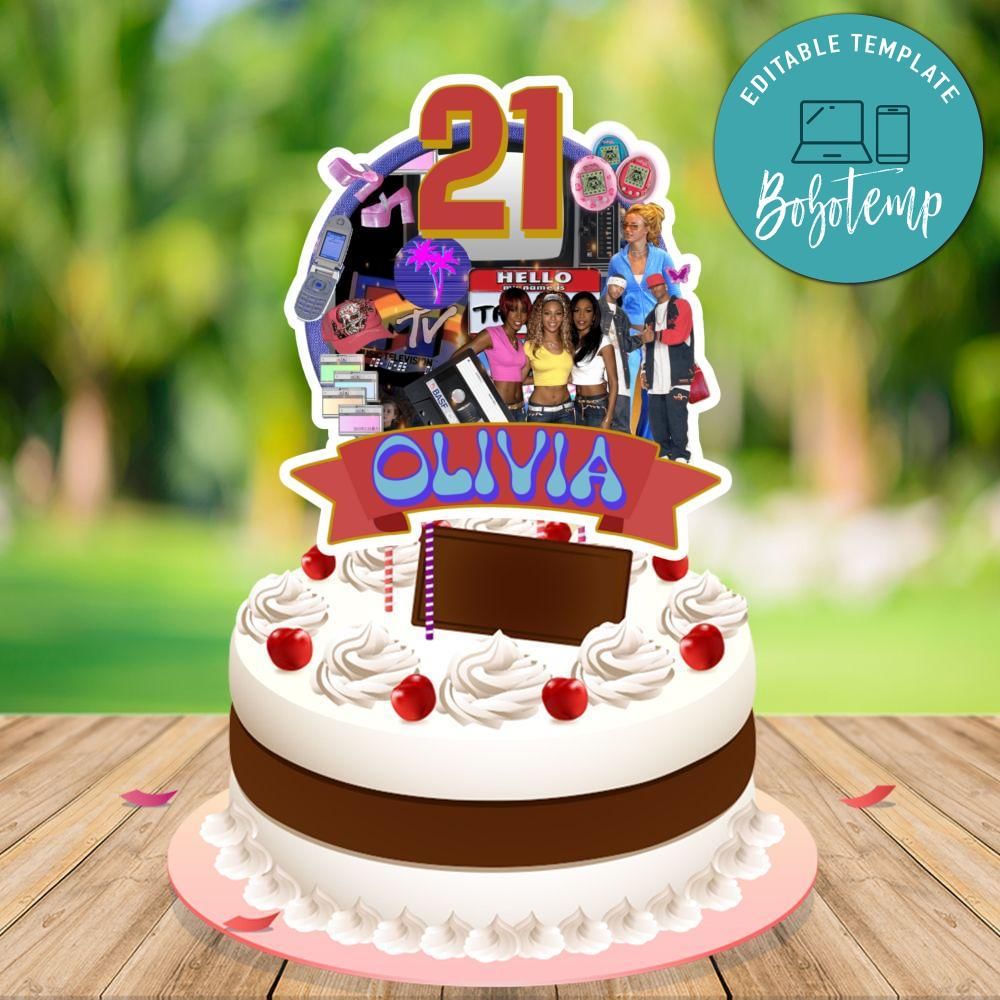 Early 2000s Birthday Cake Topper Template Printable | Bobotemp
