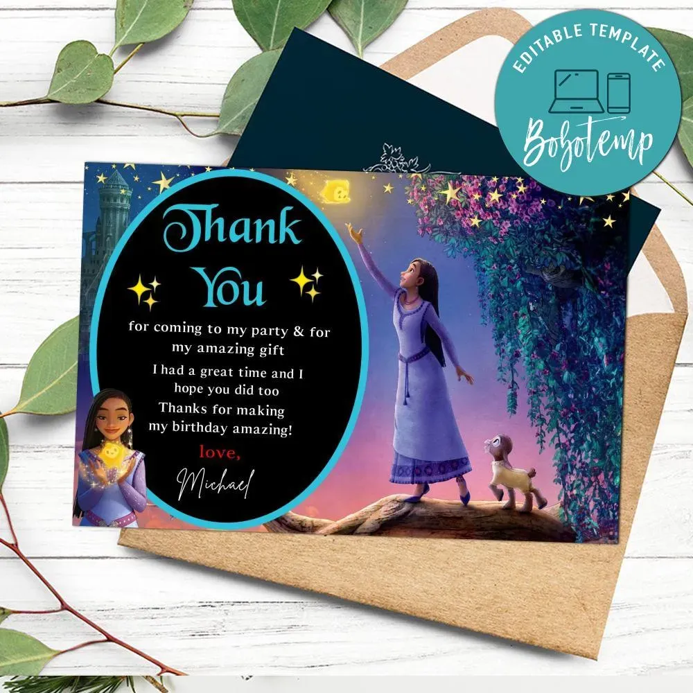Wish Disney Thank you card Customizable Template DIY | Bobotemp