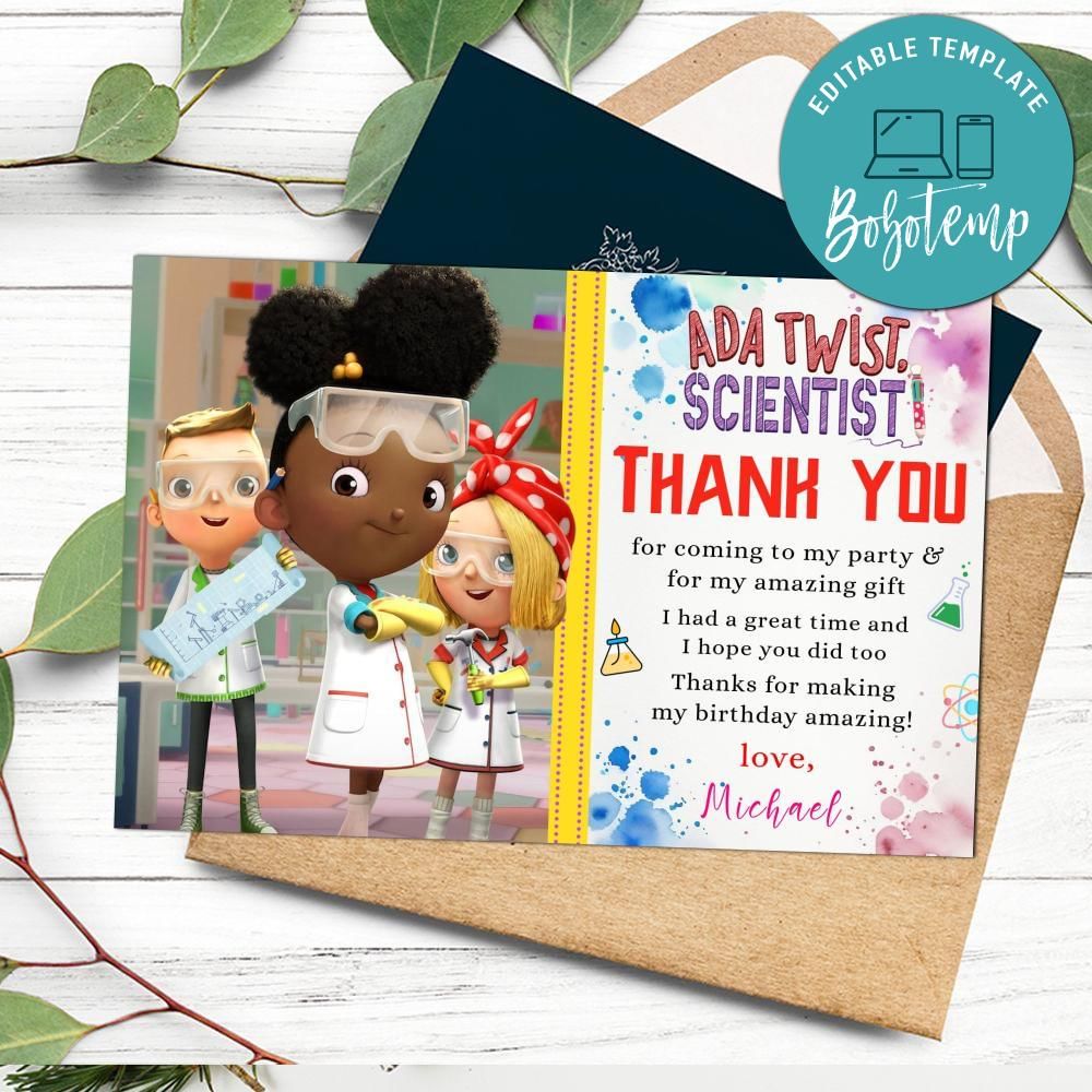 Ada Twist scientist Thank you card Customizable Template DIY | Bobotemp