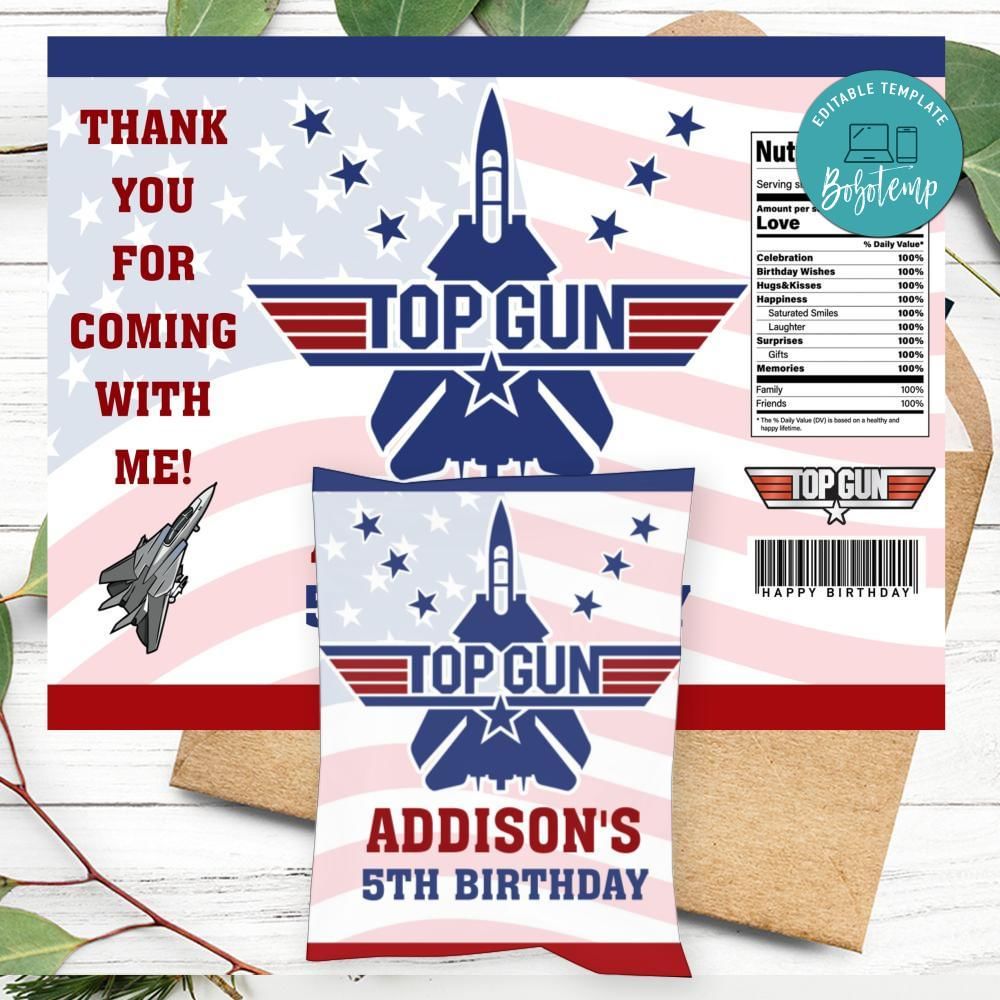 Top gun Birthday Party Chip Bag Digital File DIY | Bobotemp