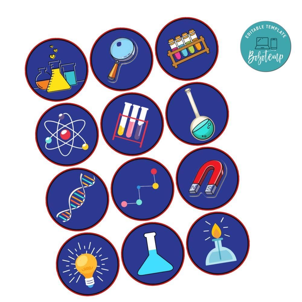 Science Cupcake Toppers Template Printable Instant Download | Bobotemp