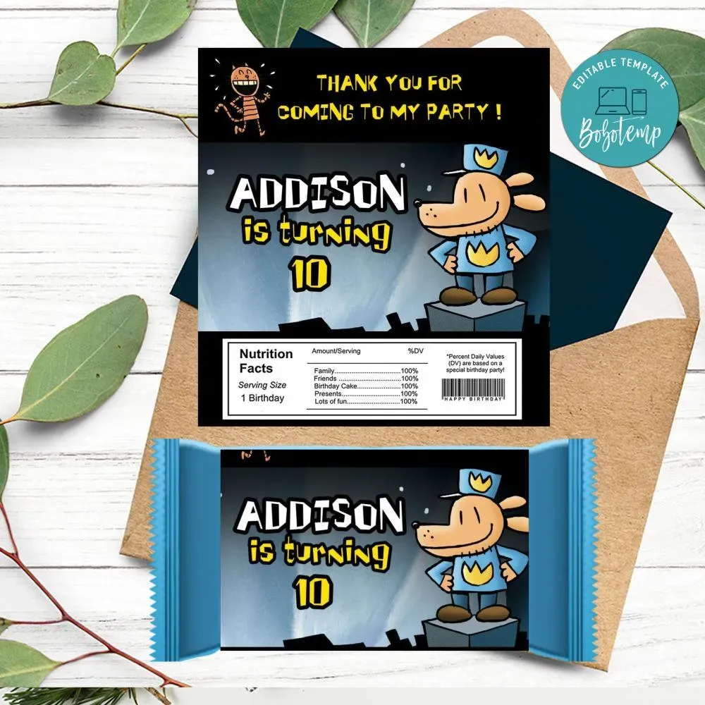 Dog man Candy bar Label Customizable Template DIY | Bobotemp