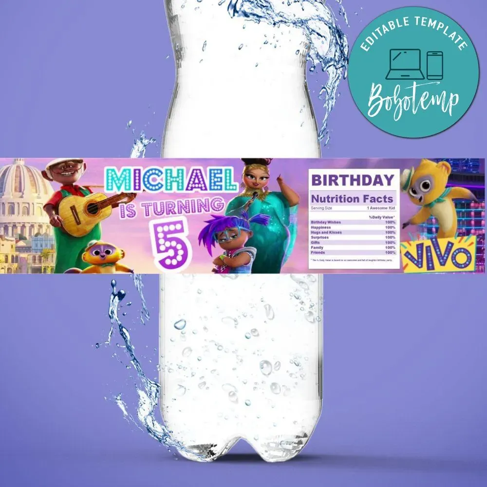 Vivo Movie Birthday Water Bottle Label Template | Bobotemp