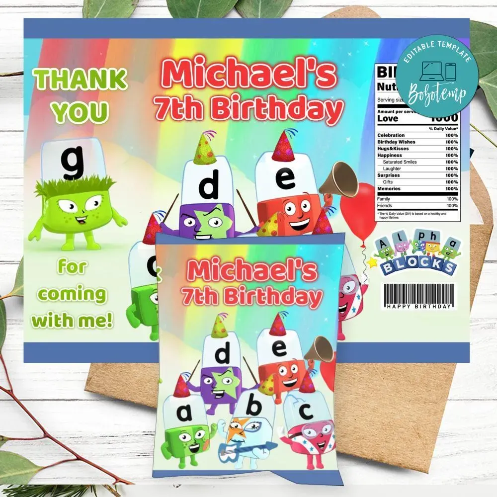 Alphablocks Birthday Chip Bag Digital File Printable | Bobotemp