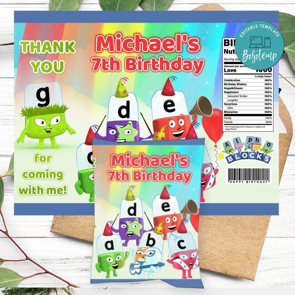 Alphablocks Birthday Chip Bag Digital File Printable | Bobotemp