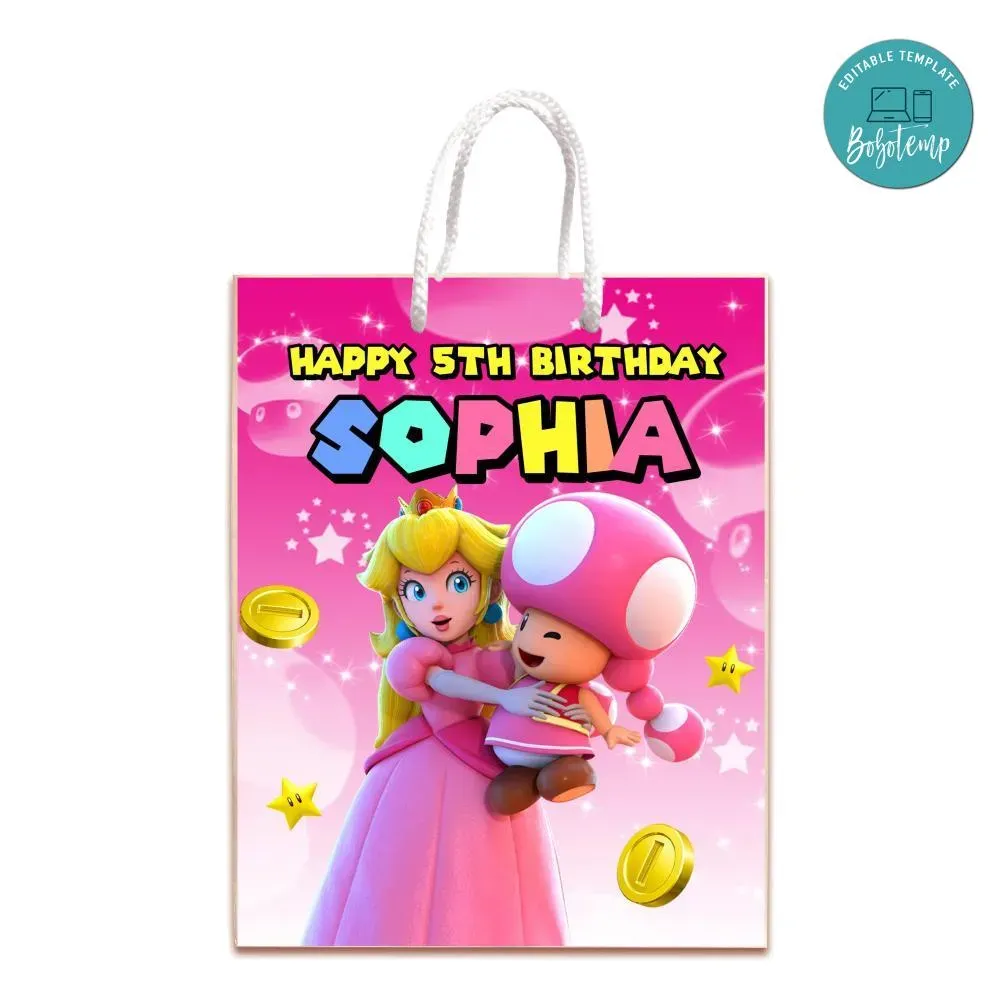 Princess Peach Gift Bag Label Template Printable DIY | Bobotemp