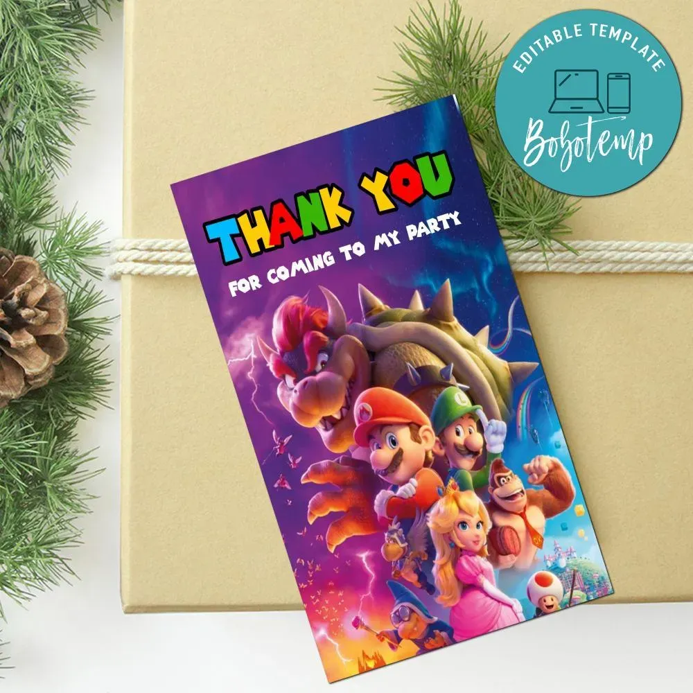 Super Mario Bros Thank You Tag Customizable Template | Bobotemp