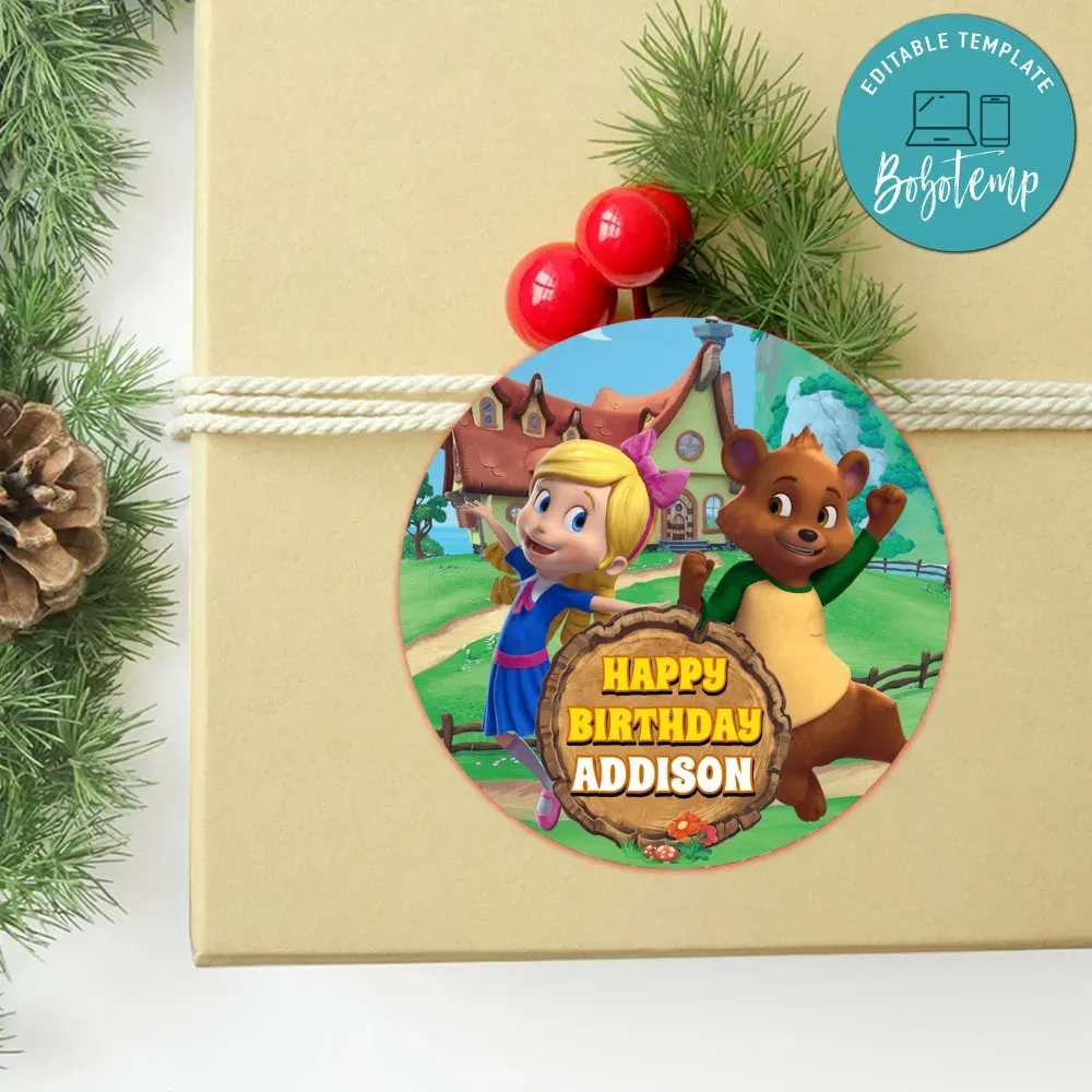 Goldie And Bear Circle Sticker Template Customizable DIY | Bobotemp