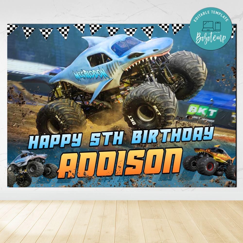 Megalodon Monster Birthday Backdrop Digital File Template | Bobotemp