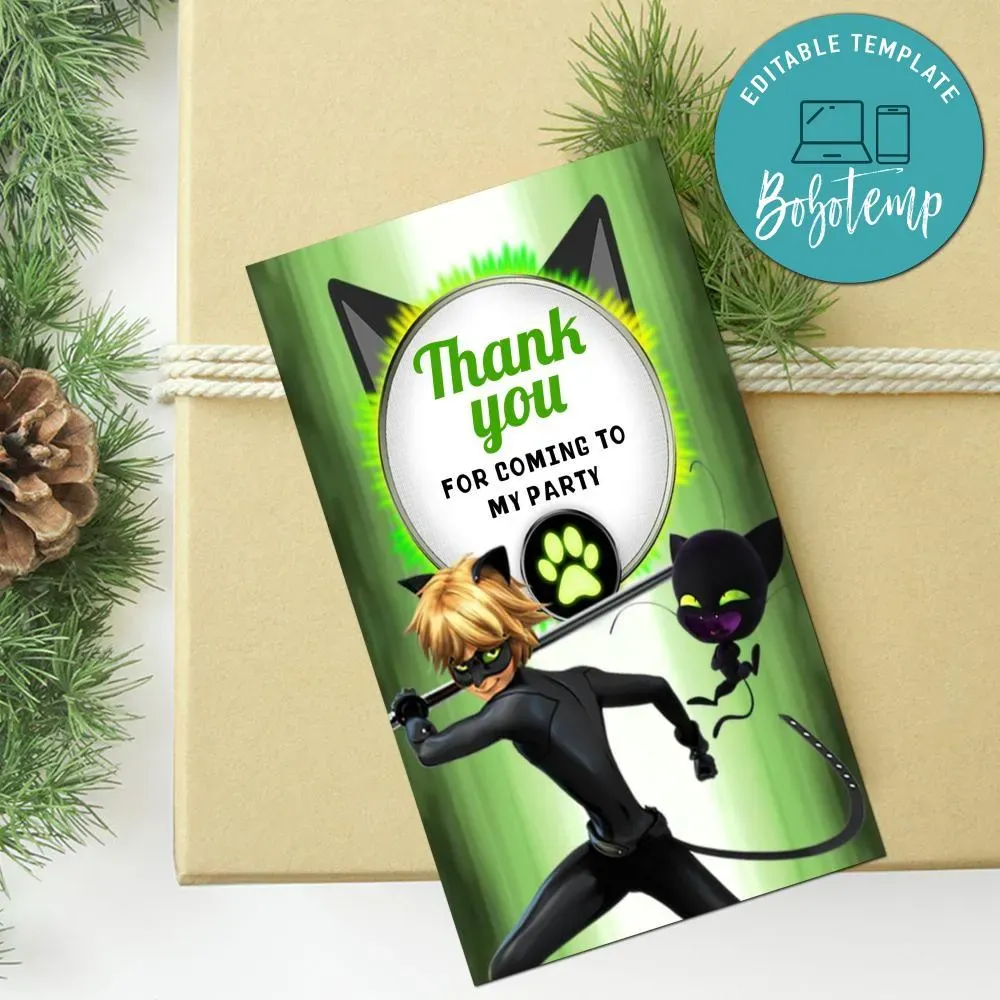 Cat Noir Thank You Tag Customizable Template | Bobotemp