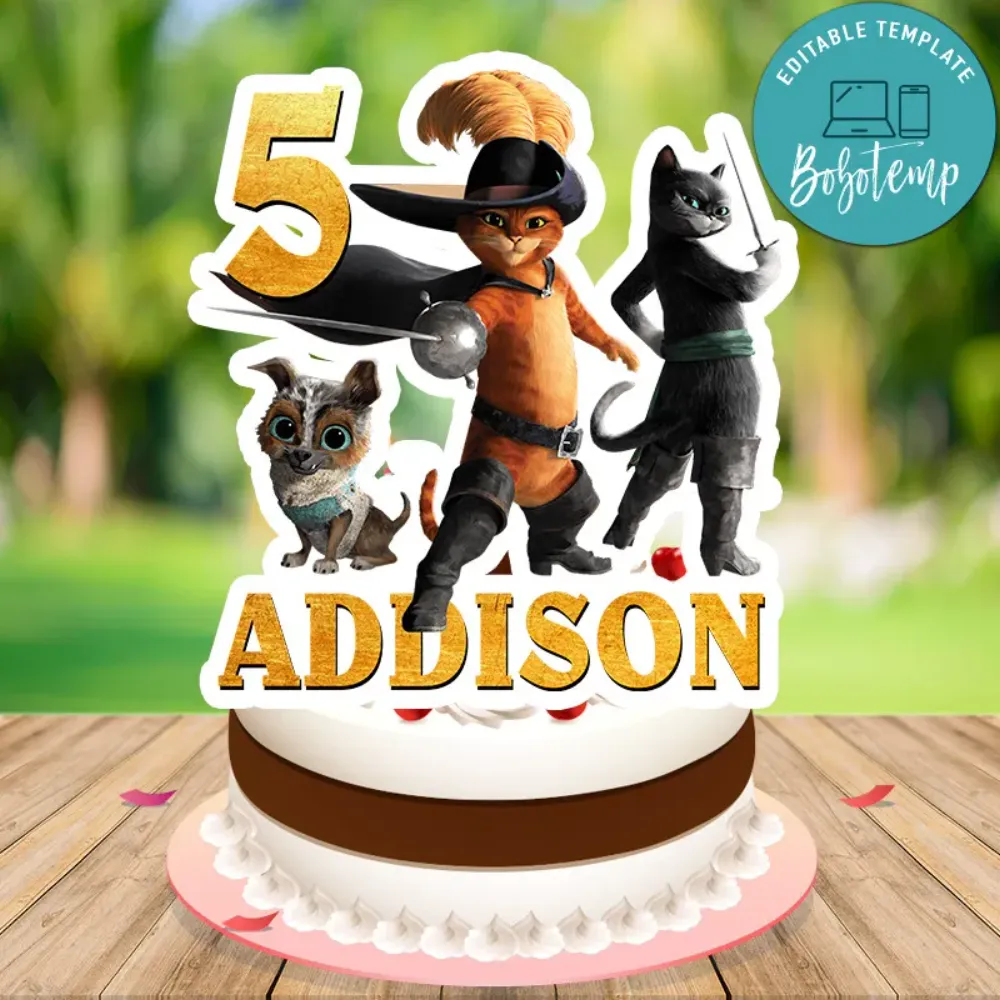 Puss In Boots Birthday Cake Topper Template Printable Createpartylabels