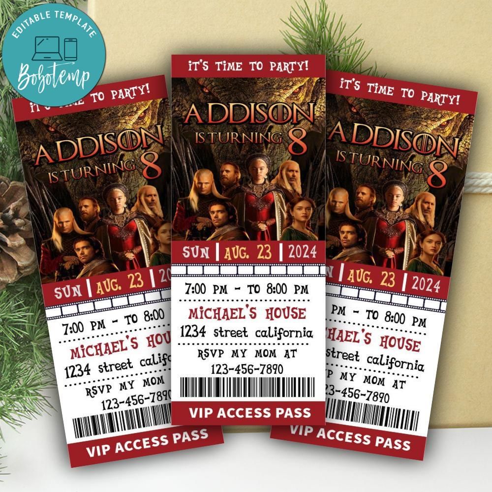 House Of The Dragon Ticket Invitation Customizable Template | Bobotemp