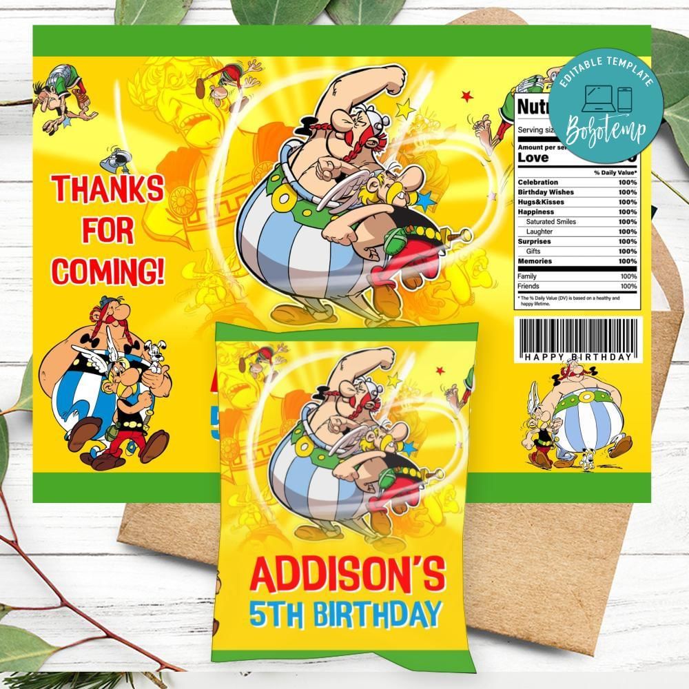 Asterix and obelix Birthday Party Chip Bag Digital File DIY | Bobotemp