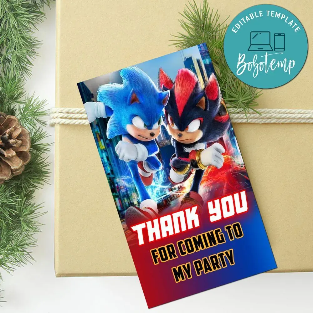 Sonic 3 Thank You Tag Customizable Template | Bobotemp