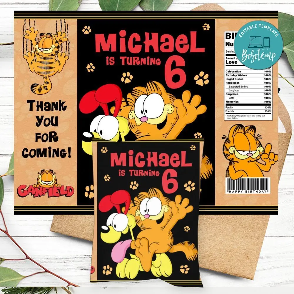 Garfield Birthday Chip Bag Digital File Printable | Bobotemp