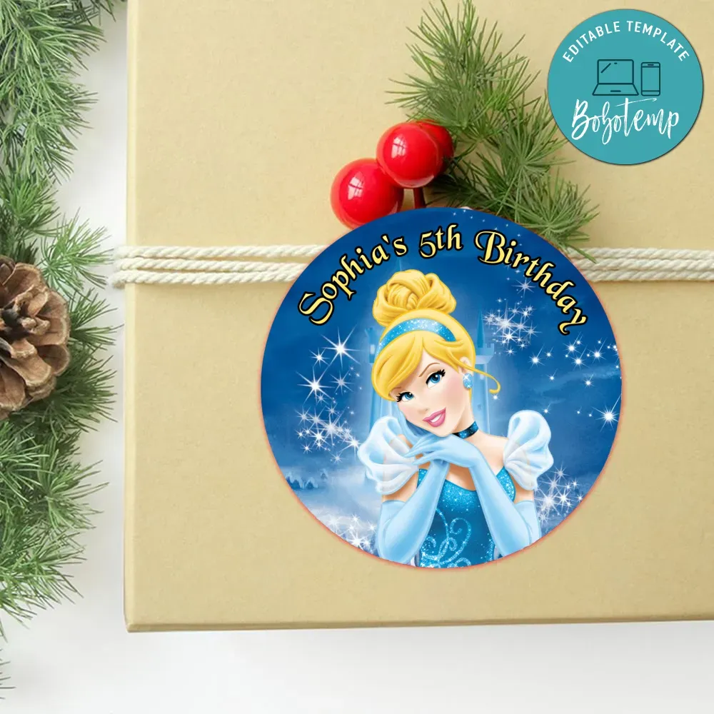 Cinderella Circle Sticker Template Customizable DIY | Bobotemp