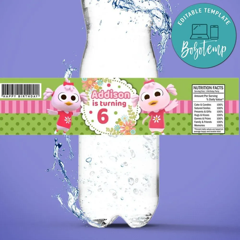 Patita lulu Birthday Water Bottle Label Template | Bobotemp